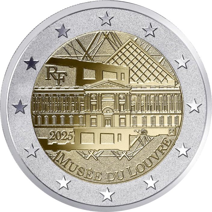 France – 2 Euro, The Louvre Museum. 2025 (reverse proof)